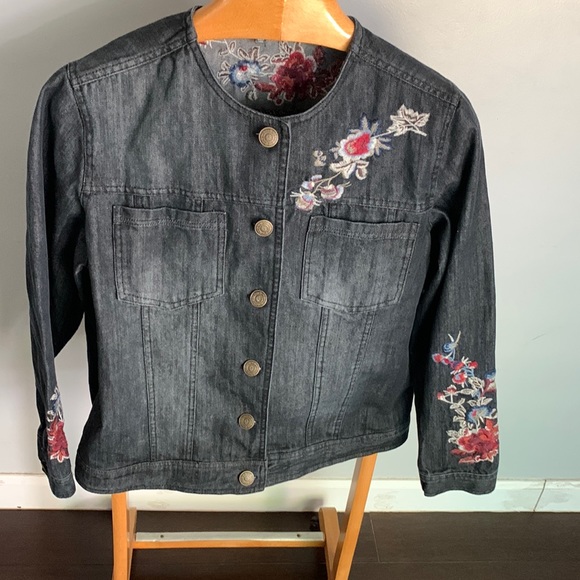 Hannah | Jackets & Coats | Hannah Denim Jacket With Floral Embroidery ...